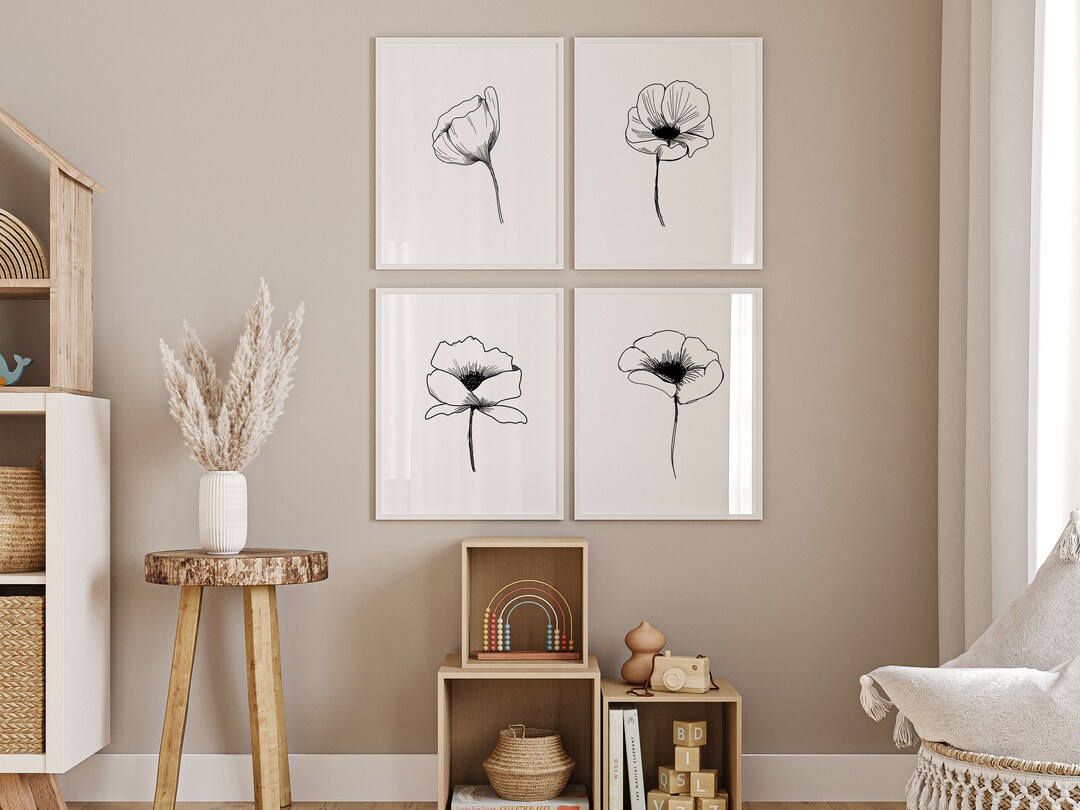 Poppy Flower Art Printables Bundle, Flower Gallery Wall Bundle, Nursery ...