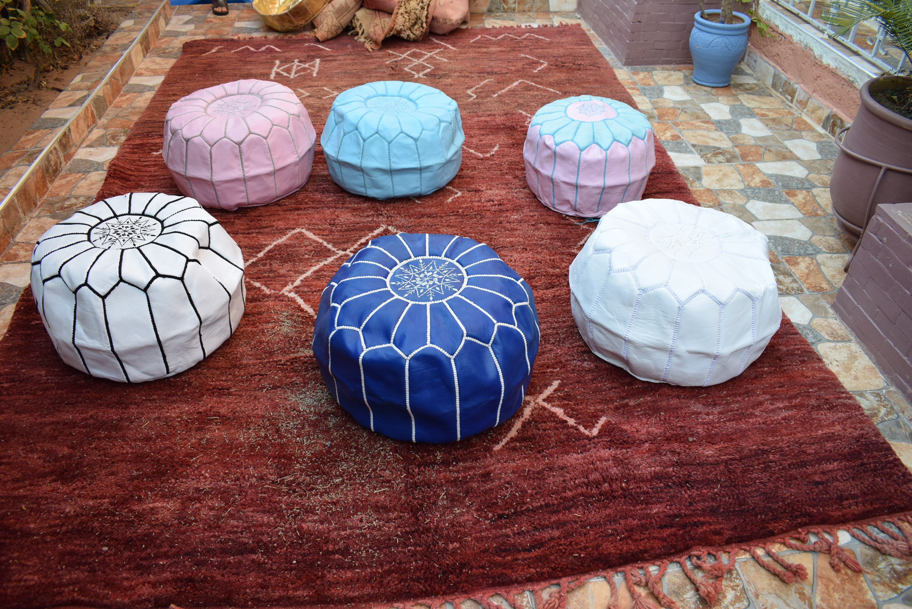 Embroidered Leather Tanned Poofs - Etsy