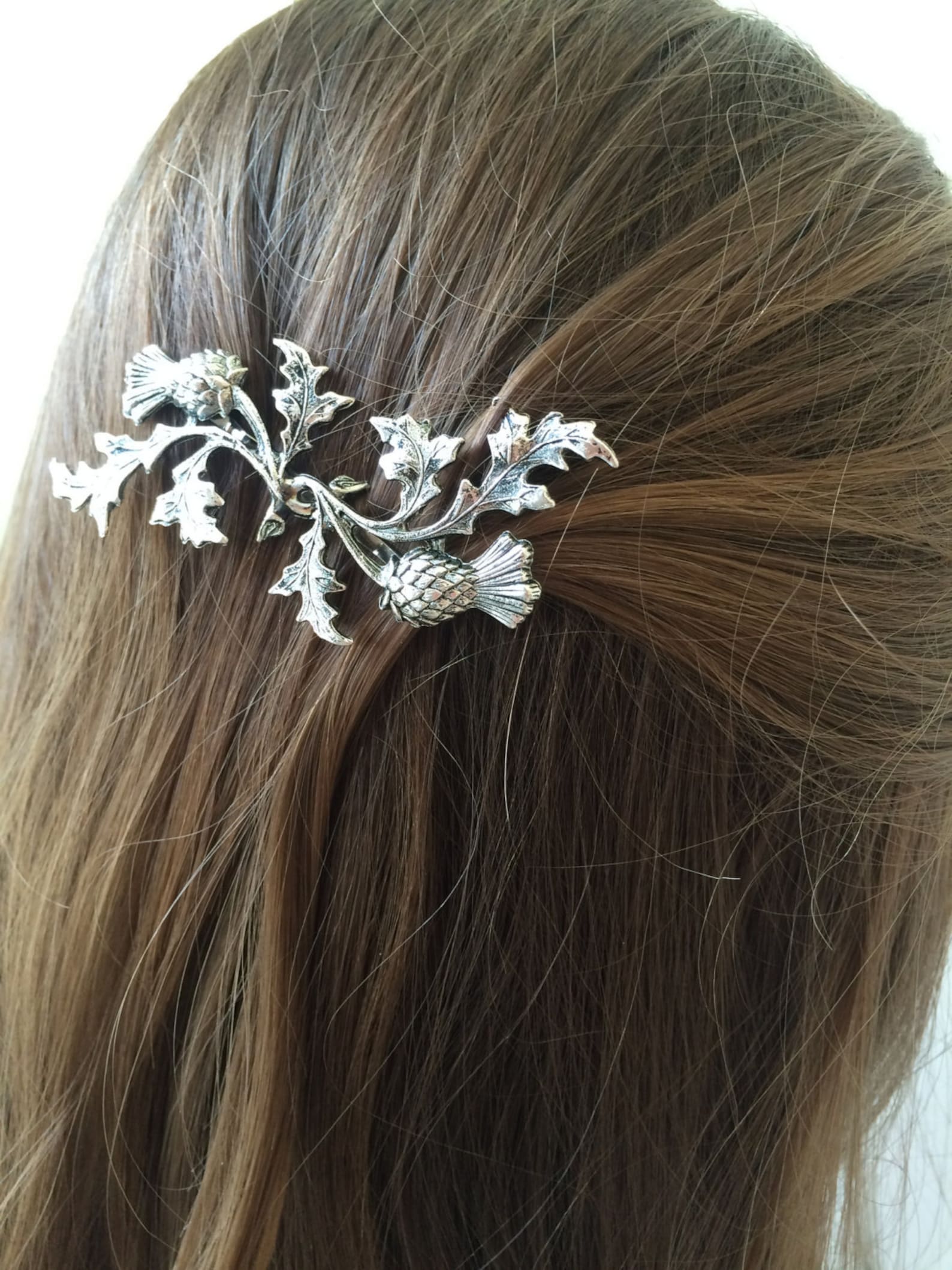 Silver Scottish Thistle Hair Pin Leaf Bobby Pin Bridal Hair Pin Bridal ...