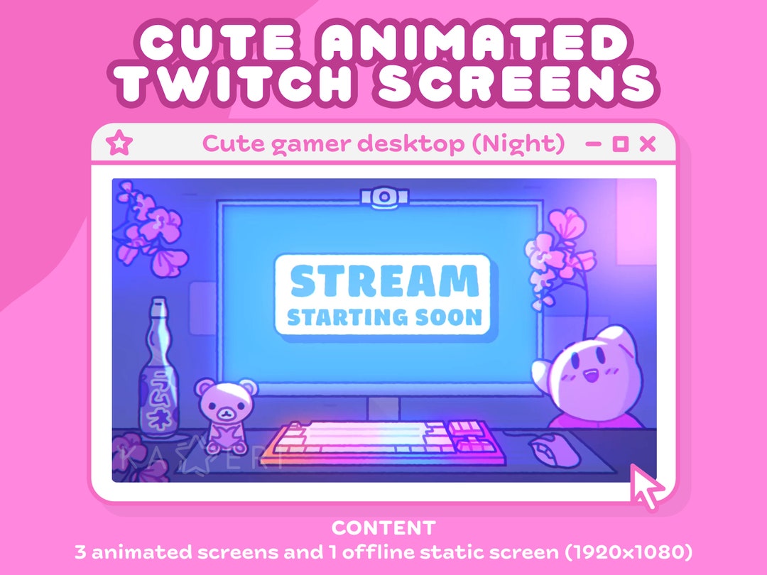 Cute Night Animated Stream Screens | Twitch Scenes | Kawaii Gamer ...