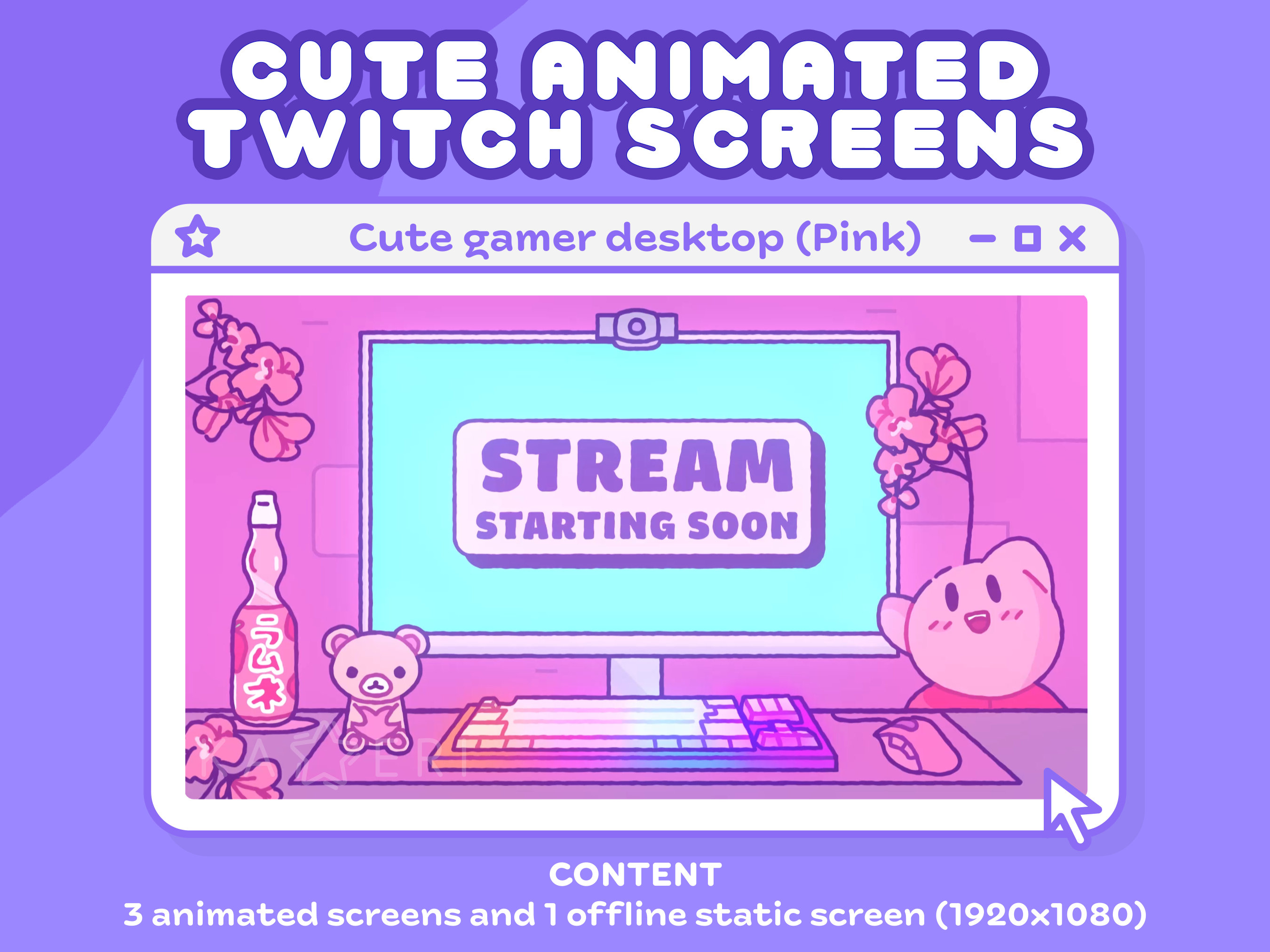 Cute Pink Animated Stream Screens | Twitch Scenes | Kawaii Gamer | Cute ...