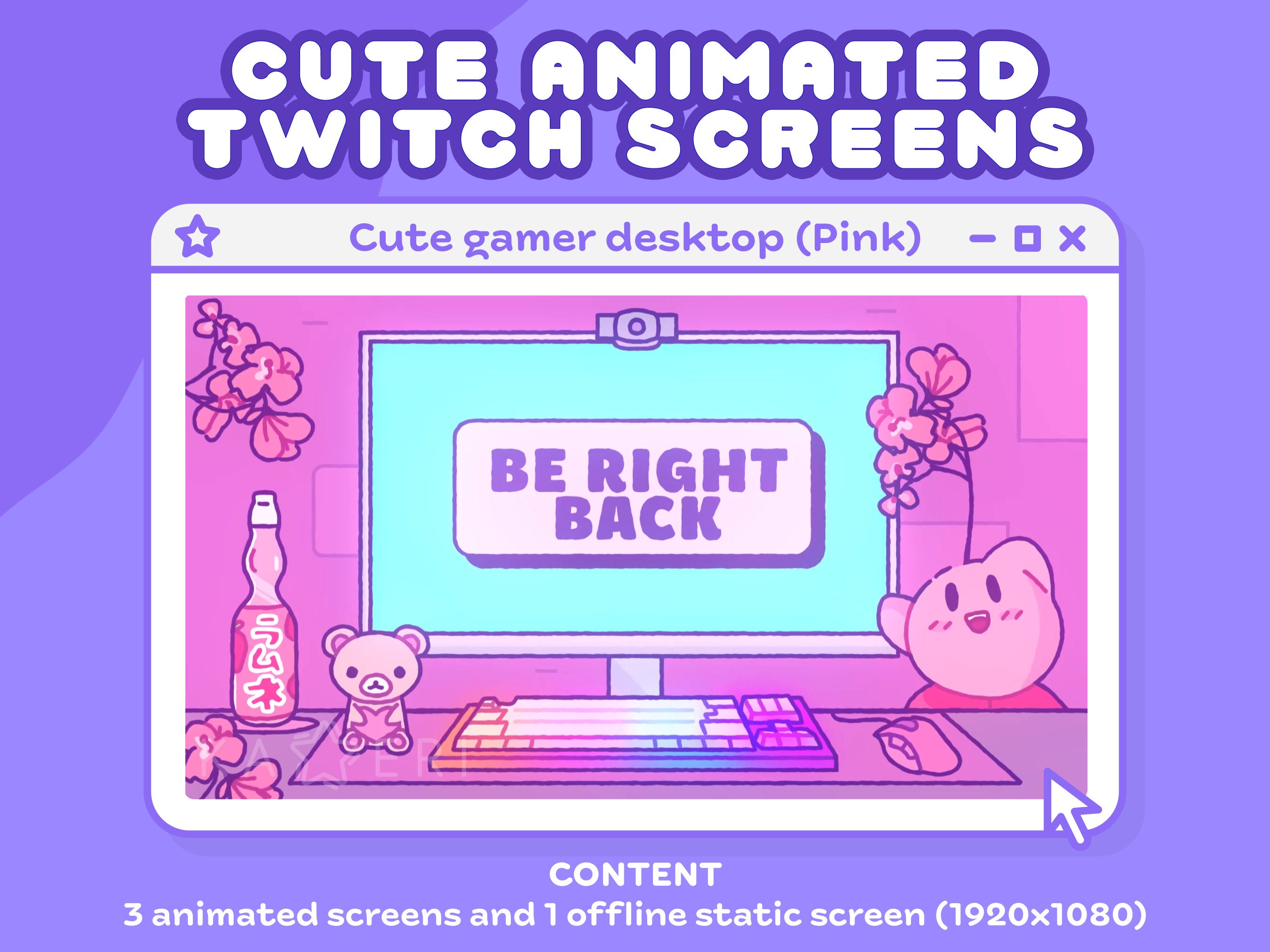 Cute Pink Animated Stream Screens | Twitch Scenes | Kawaii Gamer | Cute ...