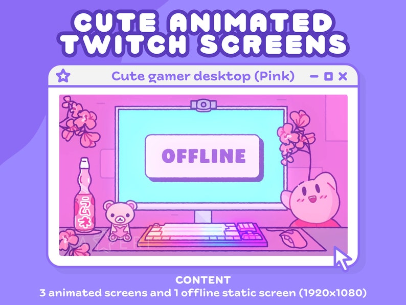 Cute Pink Animated Stream Screens | Twitch Scenes | Kawaii Gamer | Cute ...