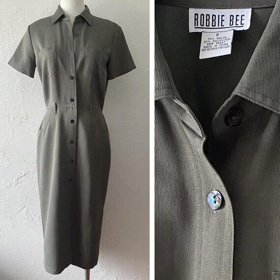 Vtg Bobbie Bee olive green shirtdress - Gem