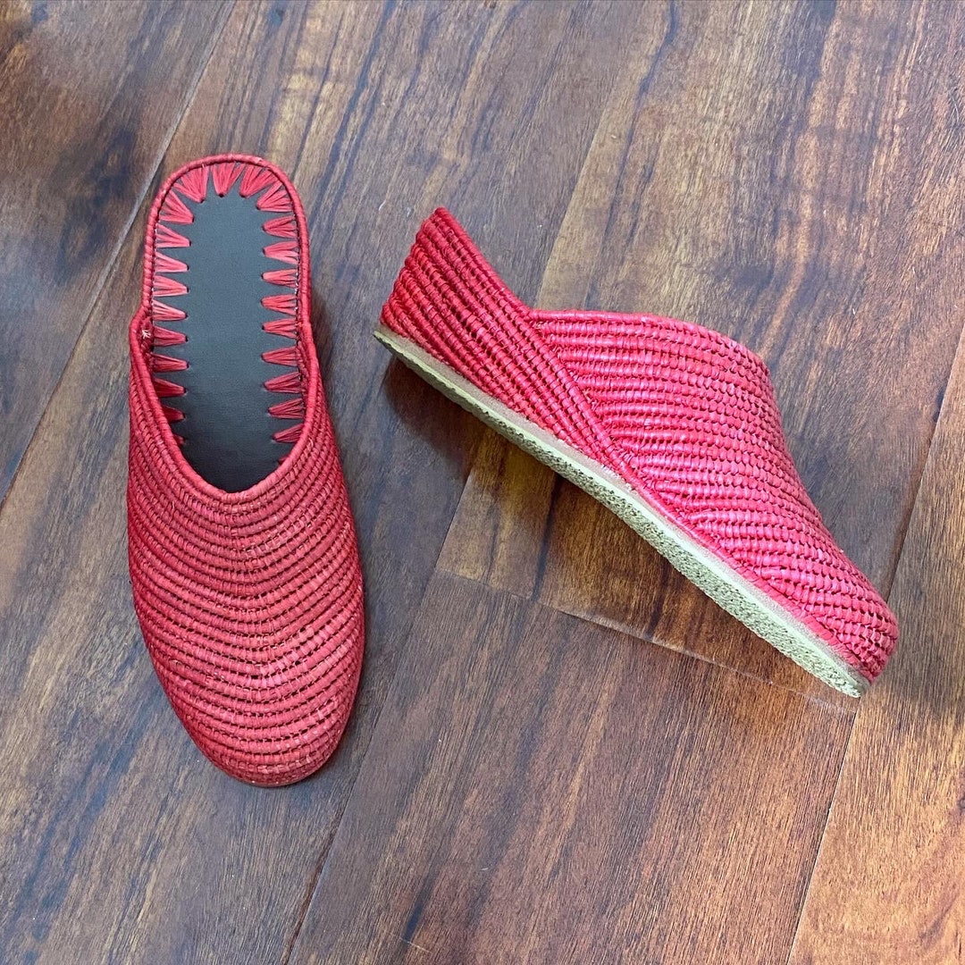 Moroccan Rafia Slip on Wedge Sandals - Etsy