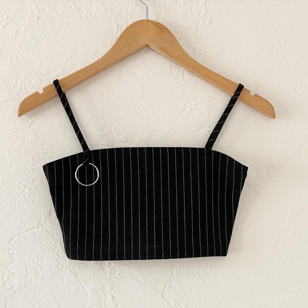 Y2K Black and White Pin Stripe Crop Tank - Etsy