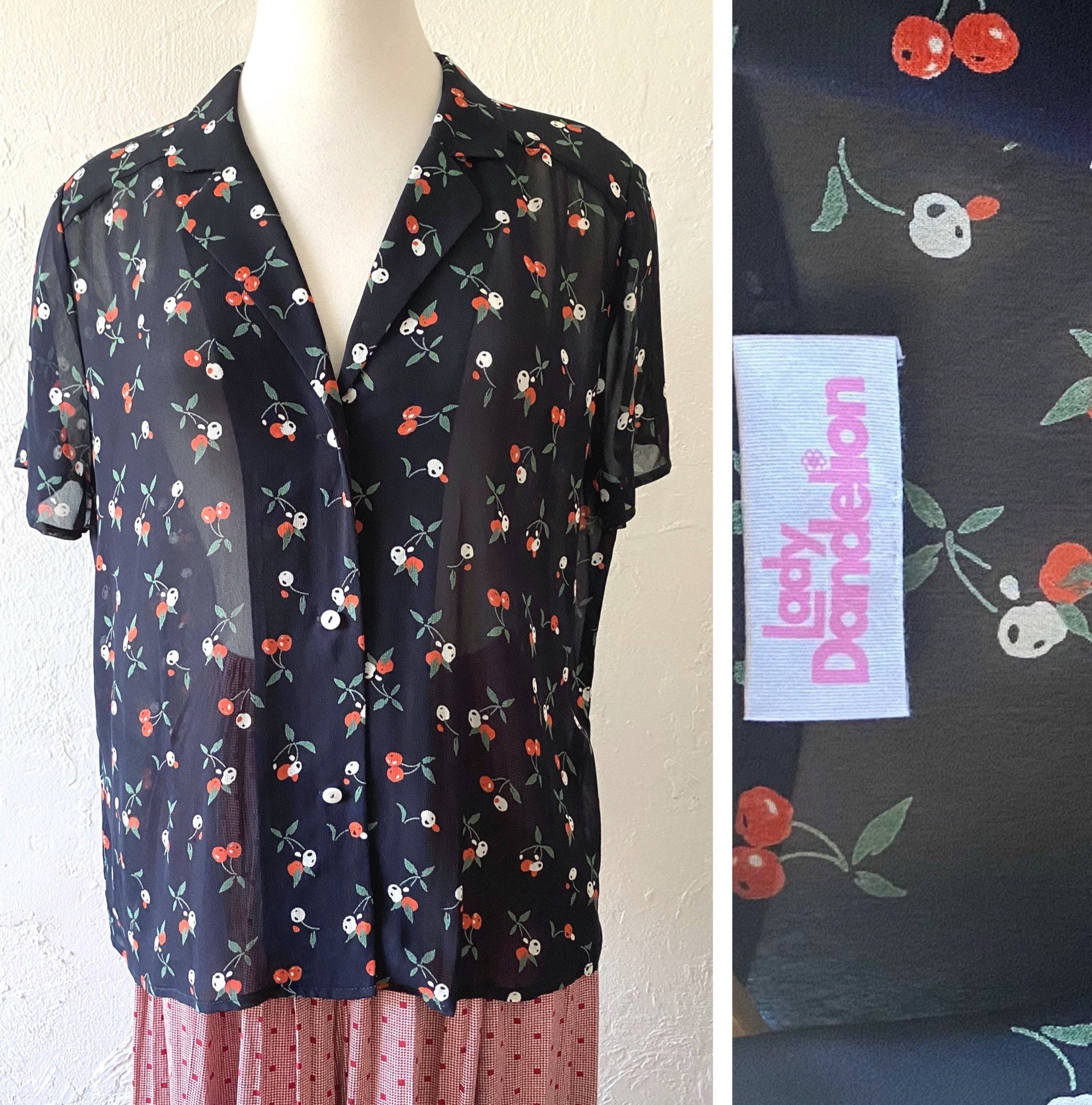 Lady Dandelion Sheer Rayon Cherry Print Top - Etsy