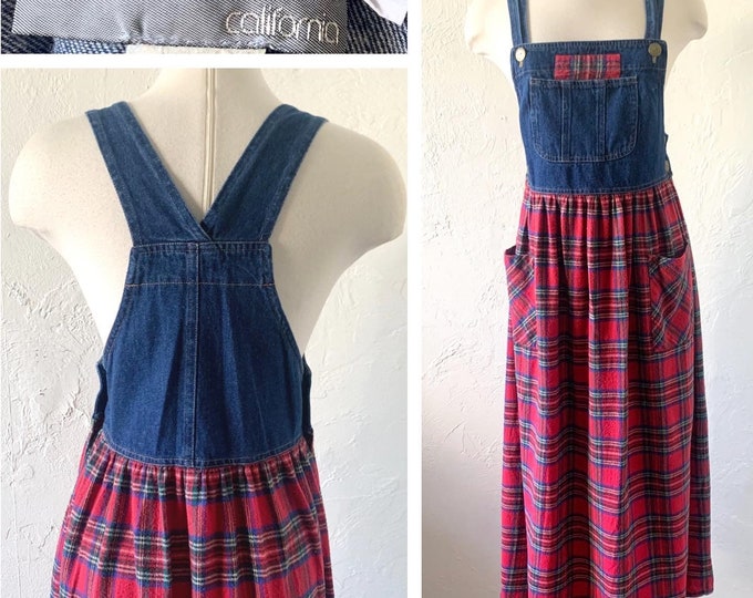 90s Carol Anderson Denim & Flannel Overall Dress - Etsy