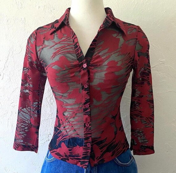 90s sheer mesh shirt - Gem