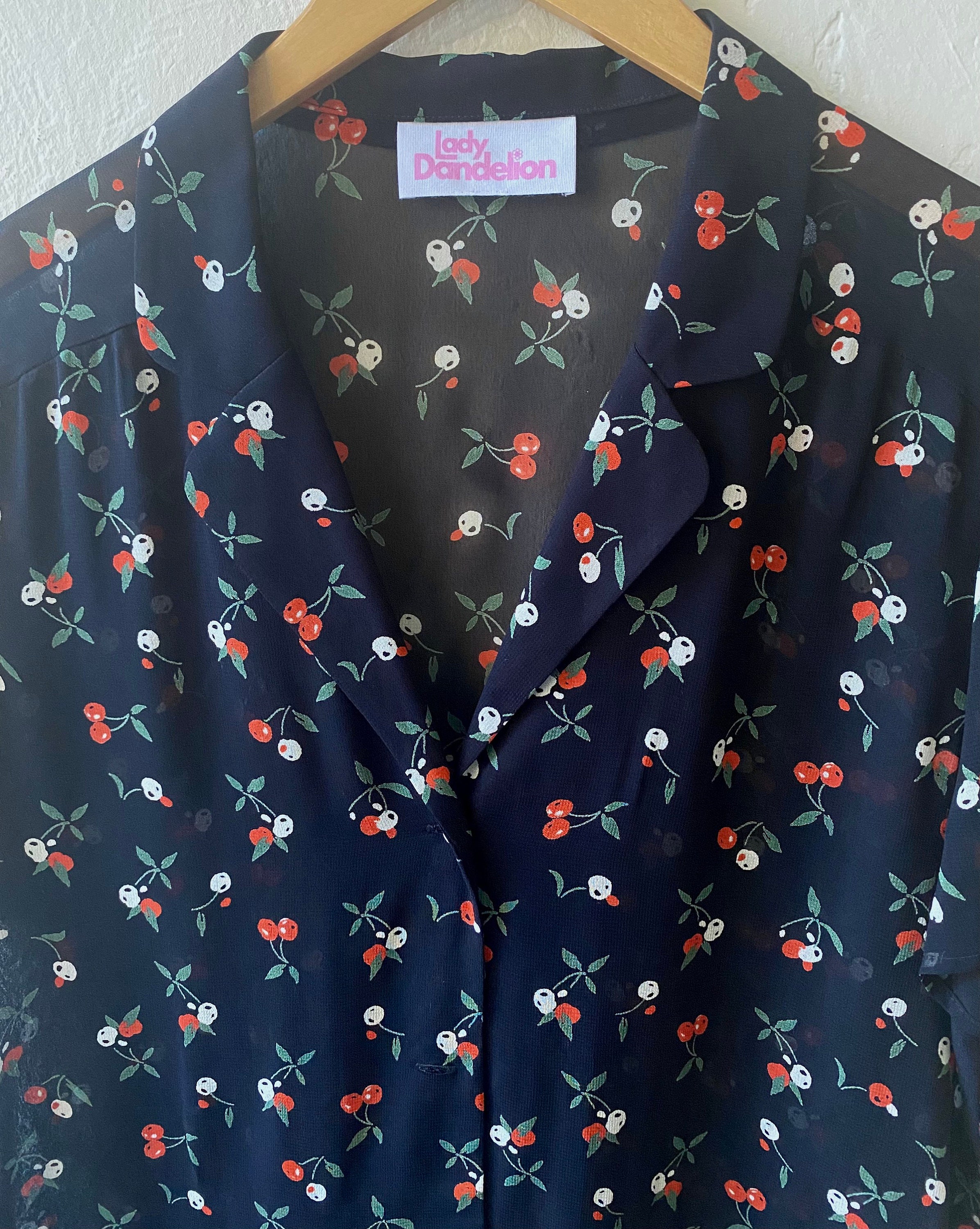 Lady Dandelion Sheer Rayon Cherry Print Top - Etsy
