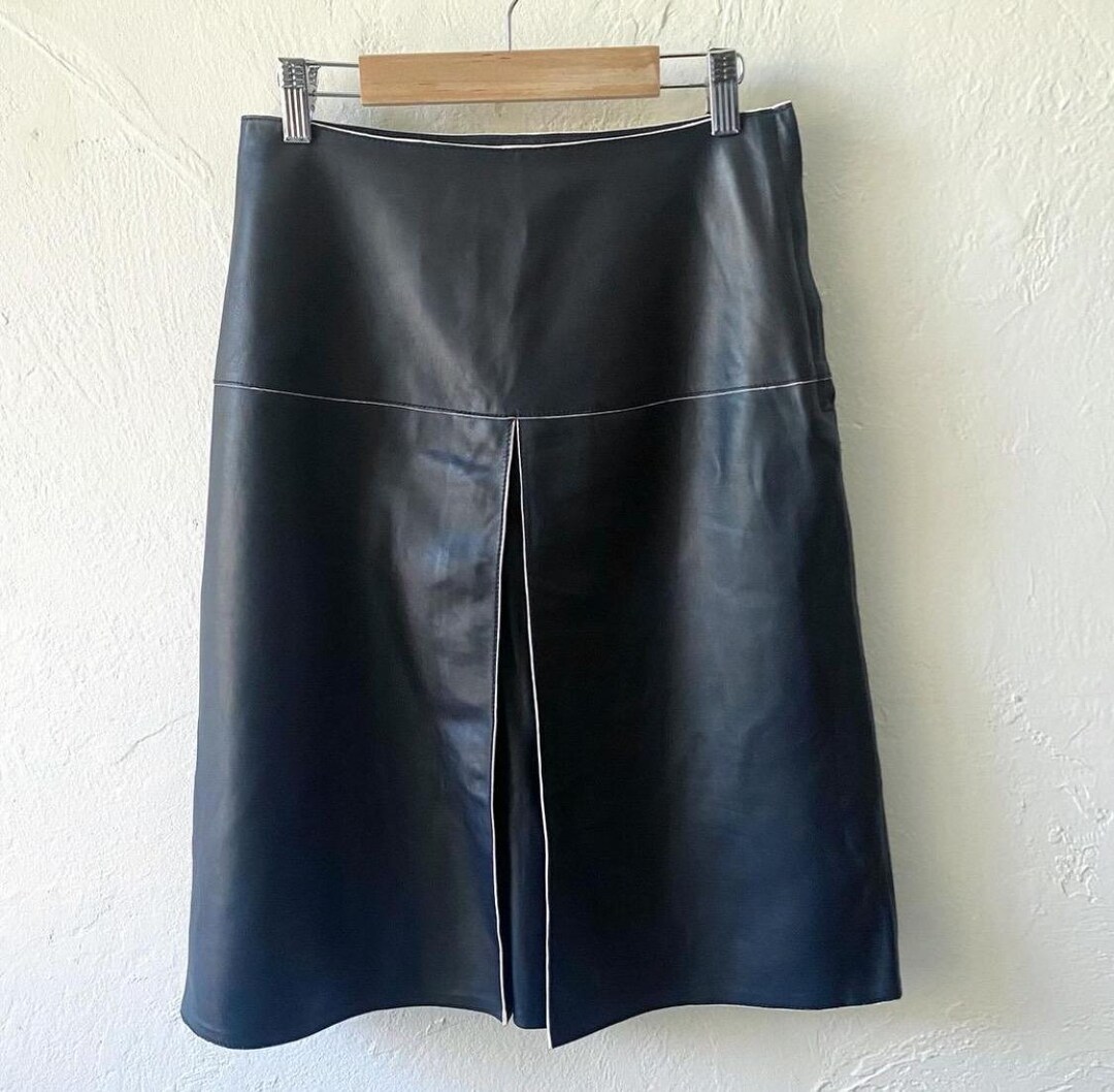 Michael Kors Navy Leather Mod Skirt - Etsy