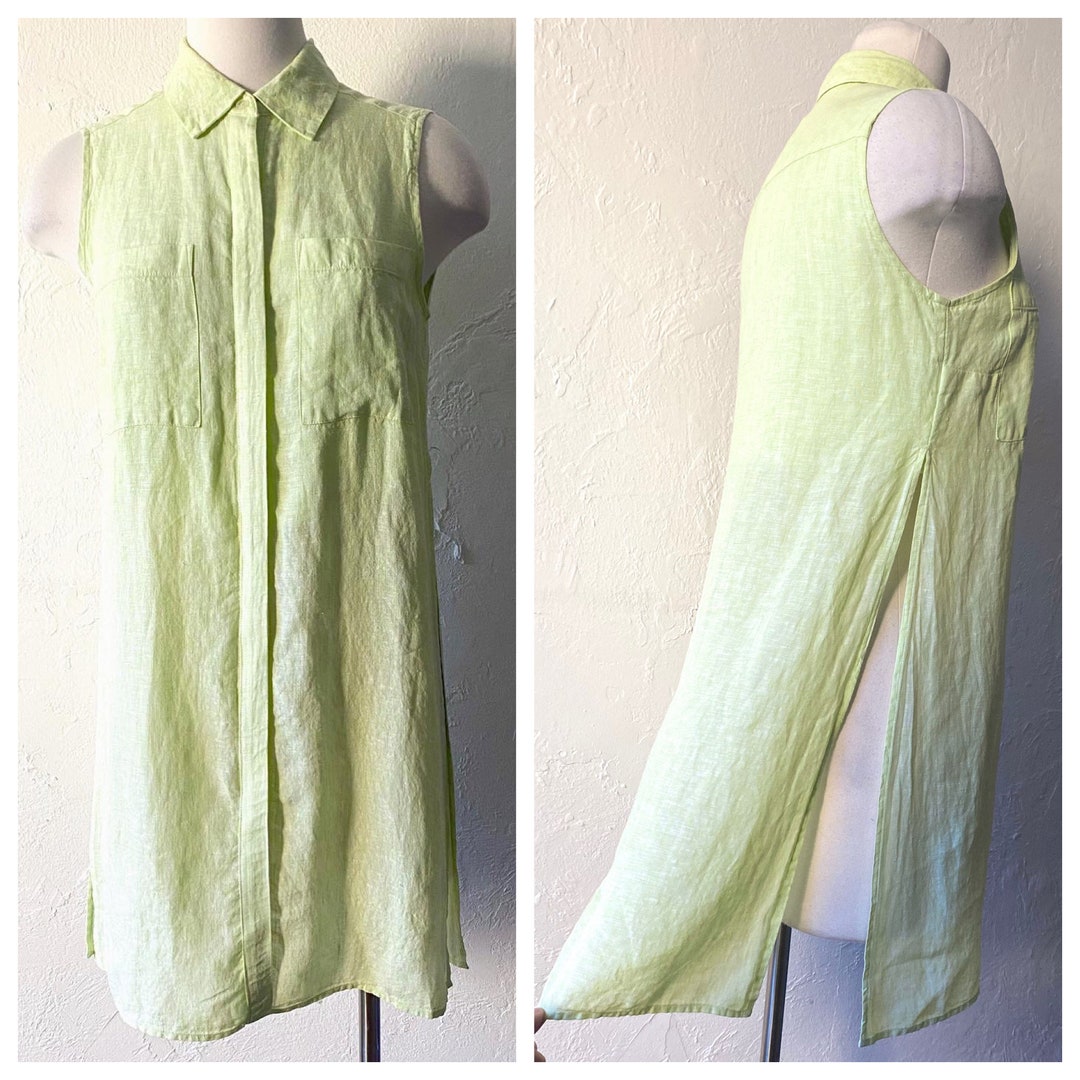 Chartreuse Linen HIGH Slit Tunic - Etsy