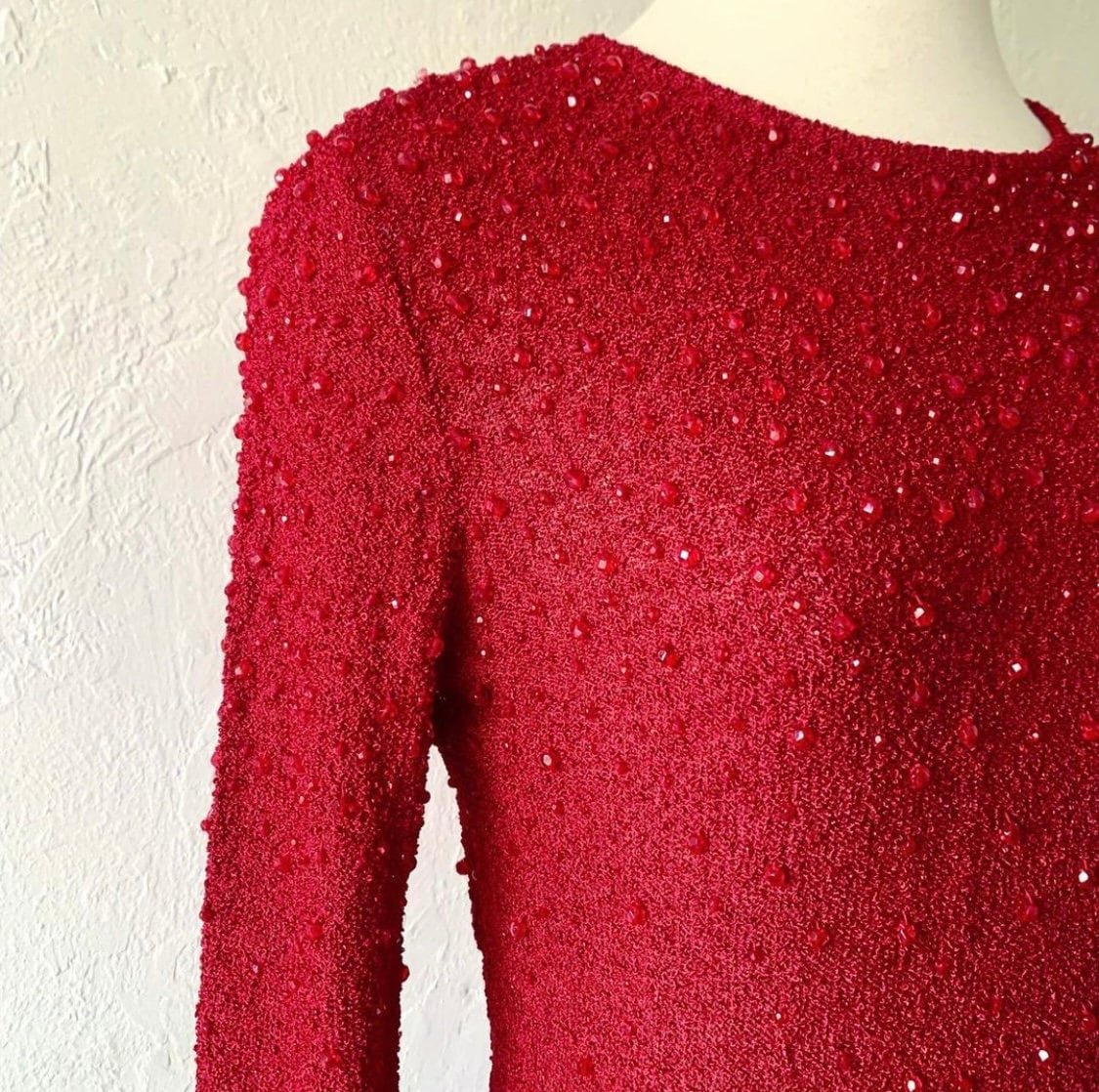 80s Carlisle Crystal Embellished Ruby Red Sweater - Etsy
