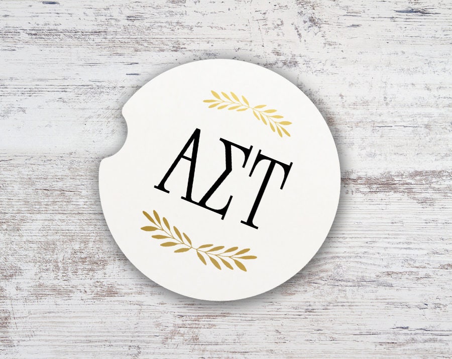 AST Alpha Sigma Tau Wreath Letters Sandstone Car Coaster Greek - Etsy