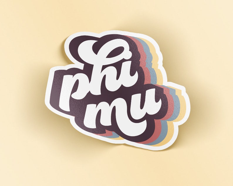 Phi Mu Retro Script Sticker | Etsy