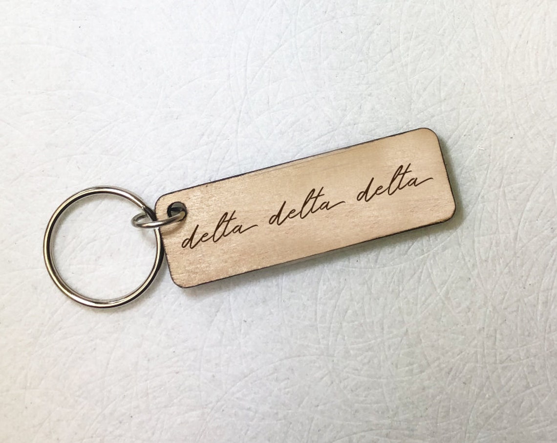 TriDelta Delta Delta Delta Rectangle Script Keychain Sorority | Etsy