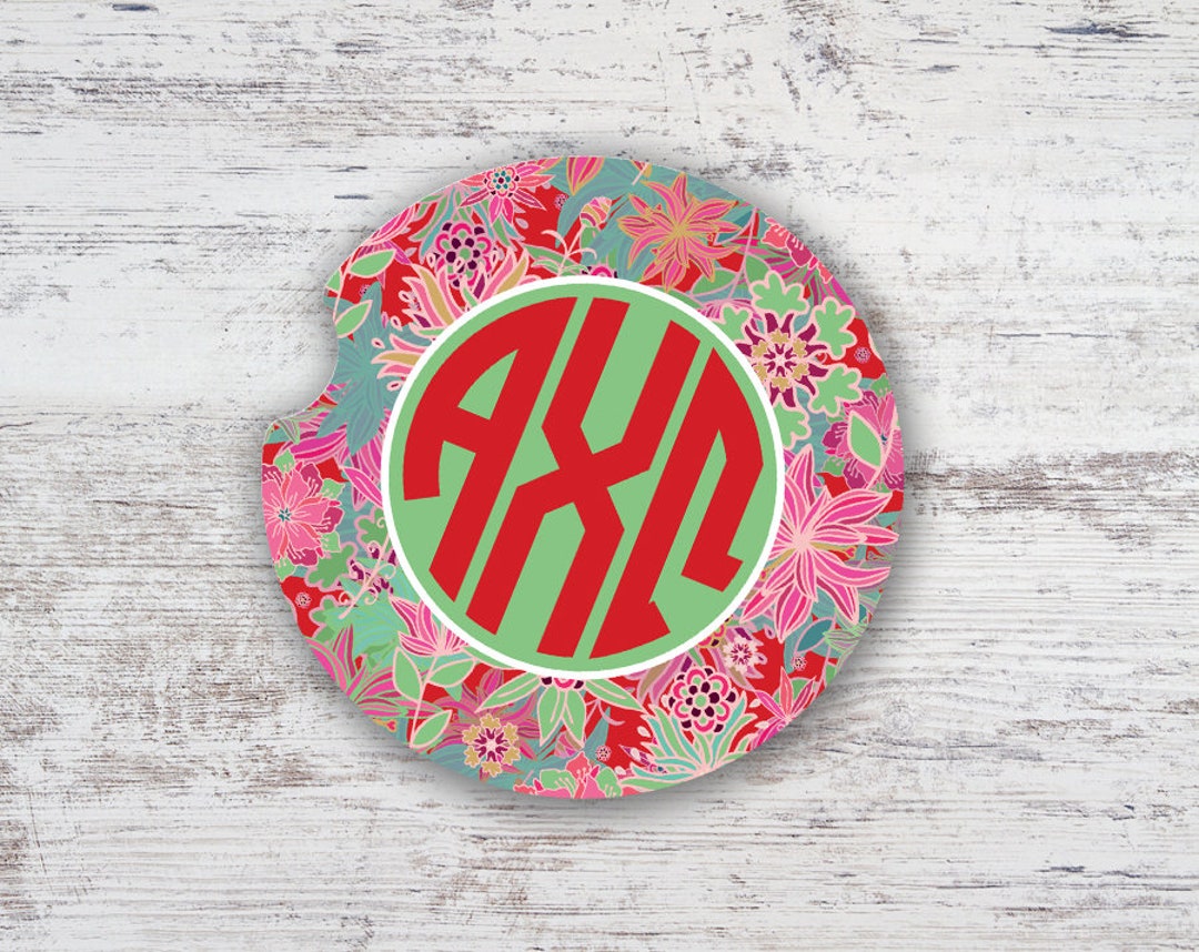 AXO Alpha Chi Omega Floral Monogram Sandstone Car Coaster - Etsy