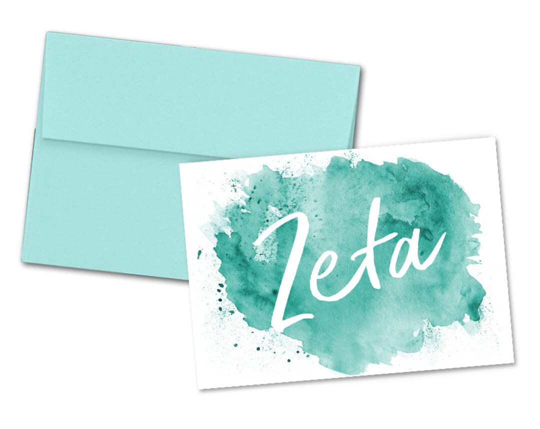 ZTA Zeta Tau Alpha Watercolor Script Notecard With Envelope - Etsy