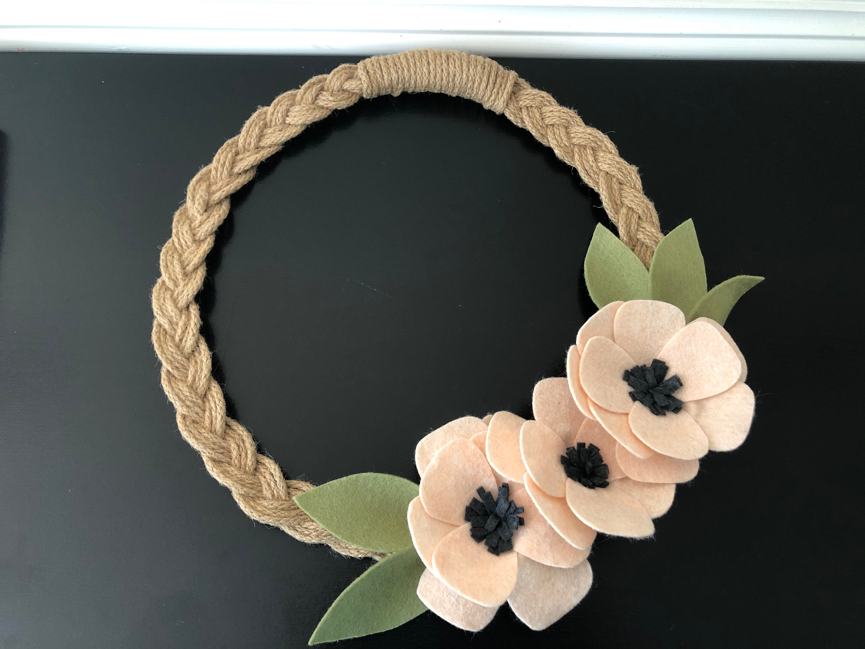 Braided Jute Wreath Embellished With Wool Felt Flowers - Etsy