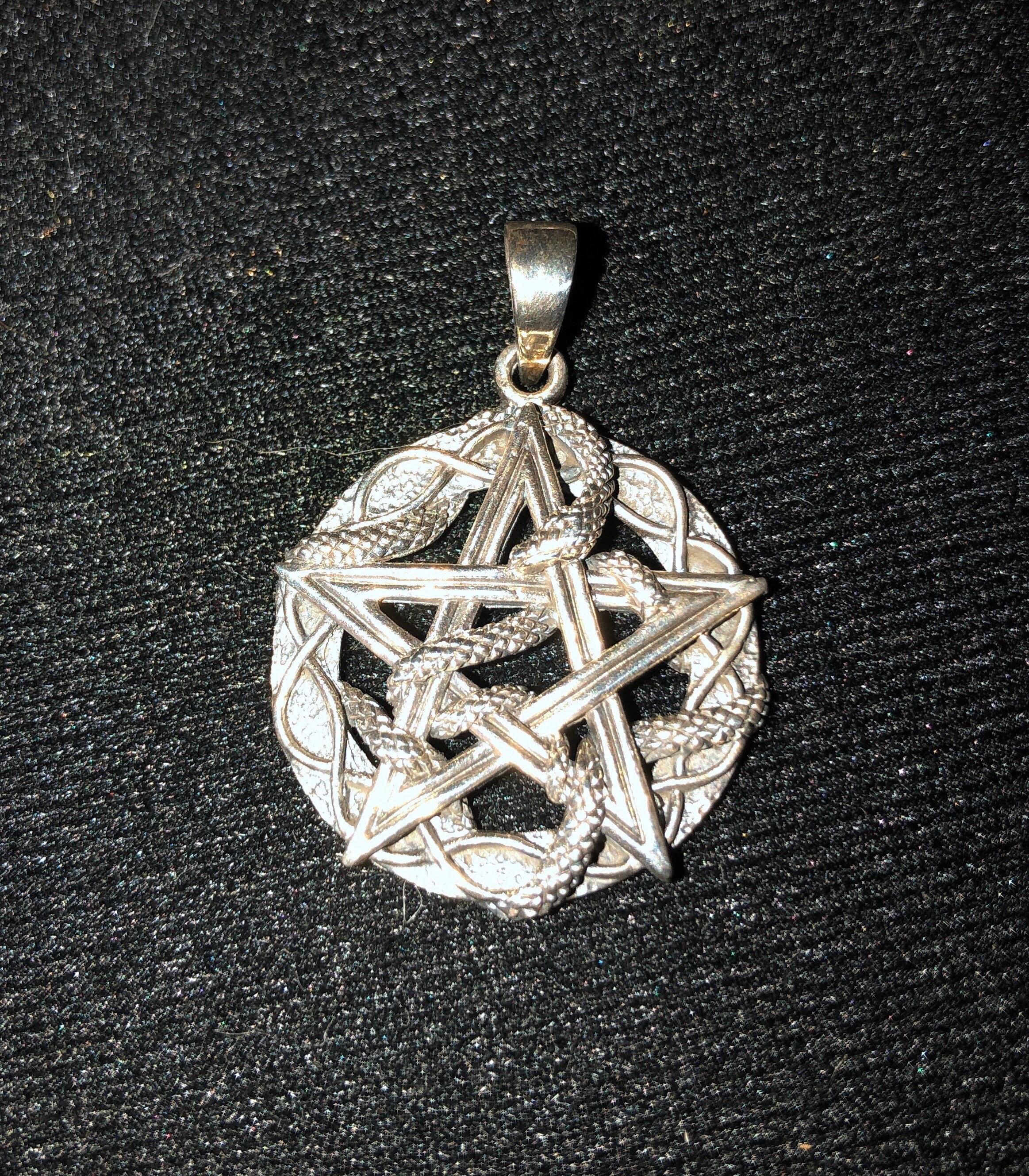 Sterling Silver Pentagram with Snake Pendant - #460