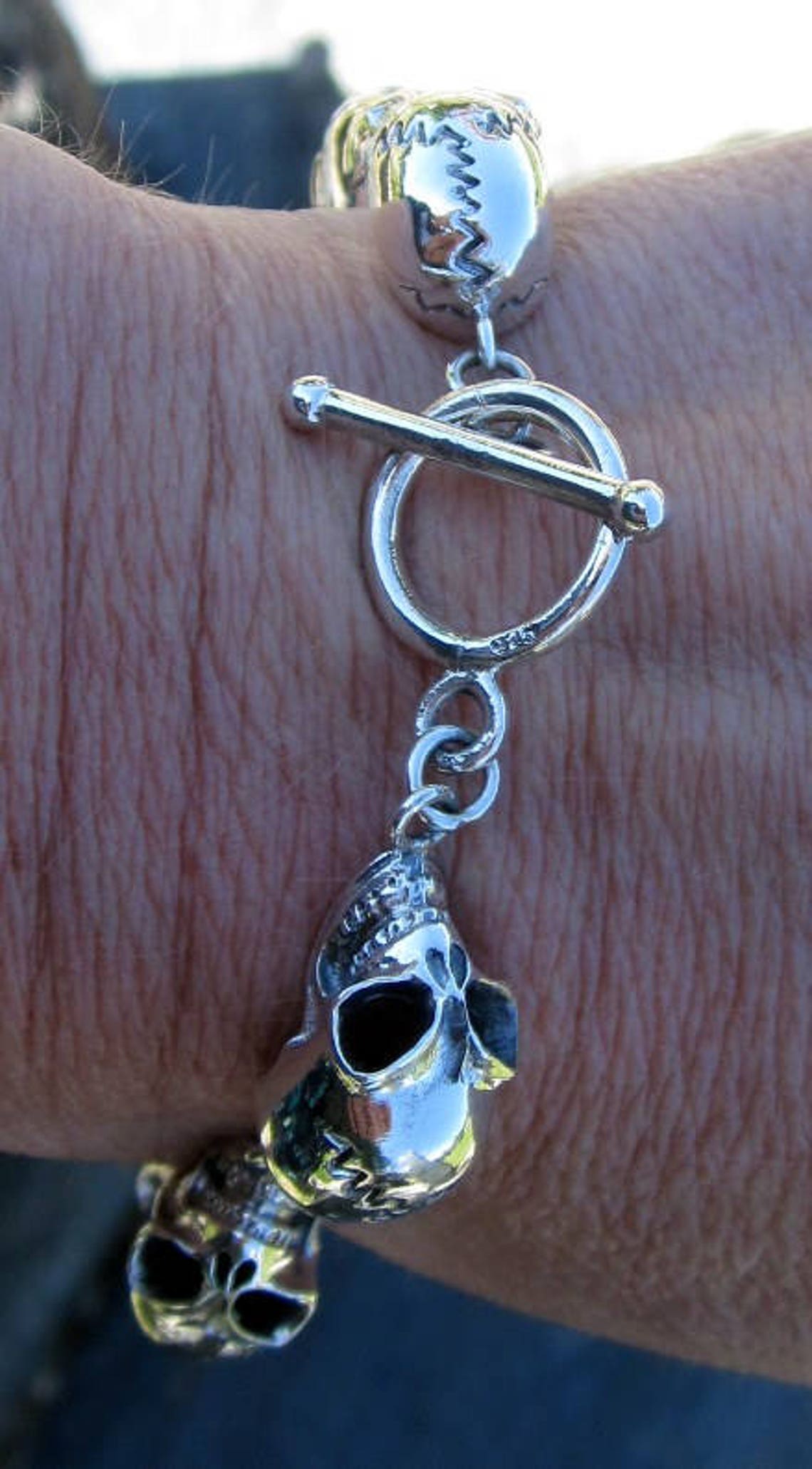 Sterling Silver Alien Skull Bracelet 577 | Etsy