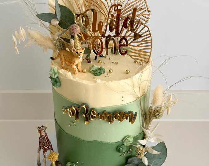 Wild One Birthday Cake Topper and Personalised Name Charm Set, Happy ...