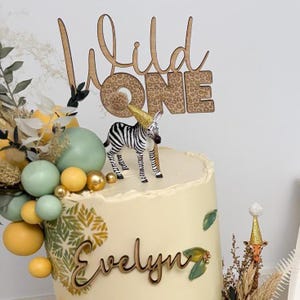 Wooden Wild One Birthday Cake Topper and Personalised Name Charm Set ...