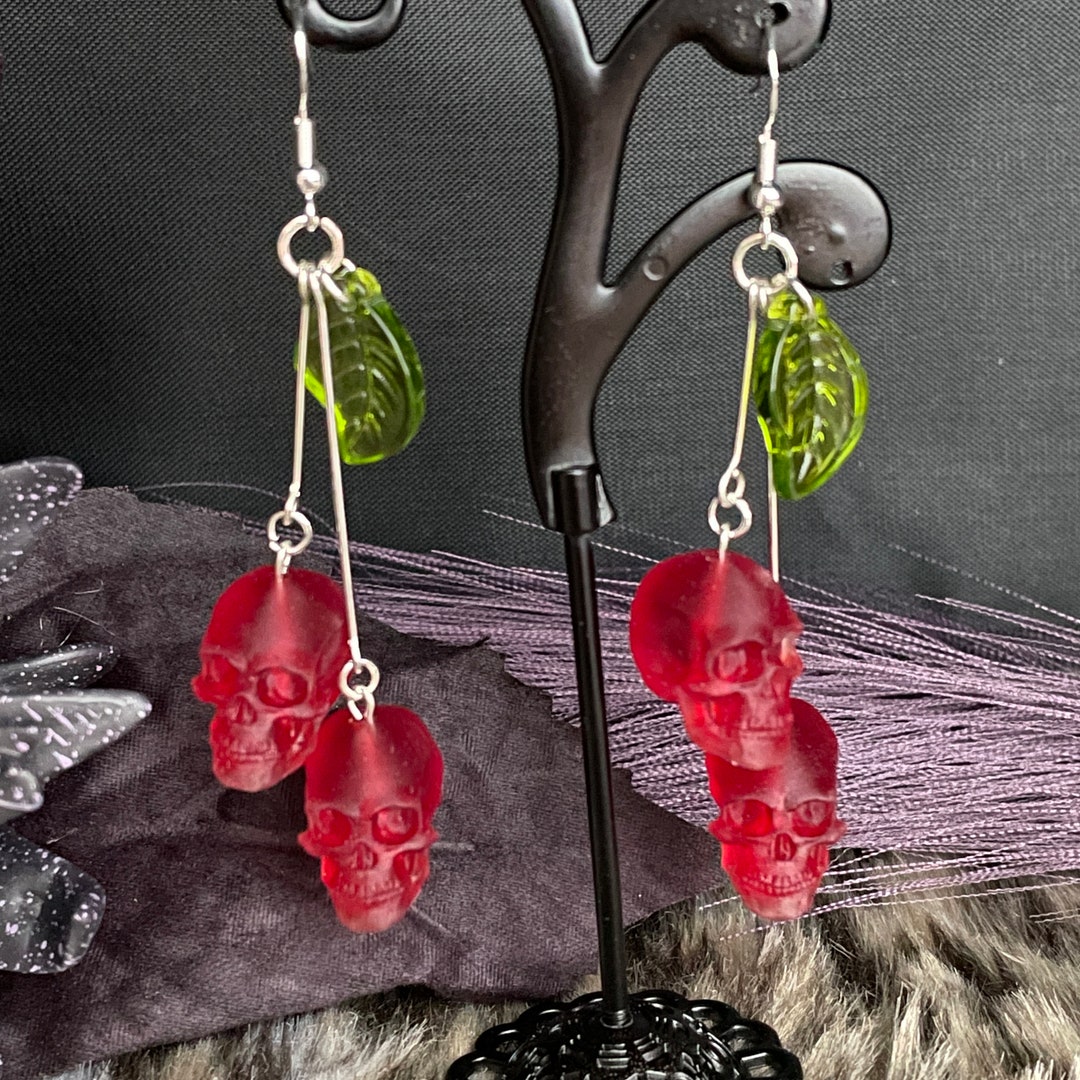Large Cherry Skull Earrings - Etsy