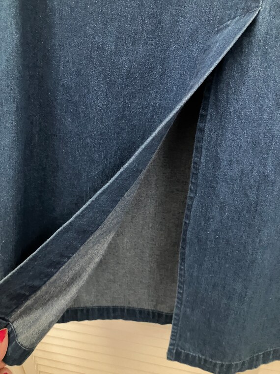 Denim maxi sheath skirt. Simple design side pockets c… - Gem