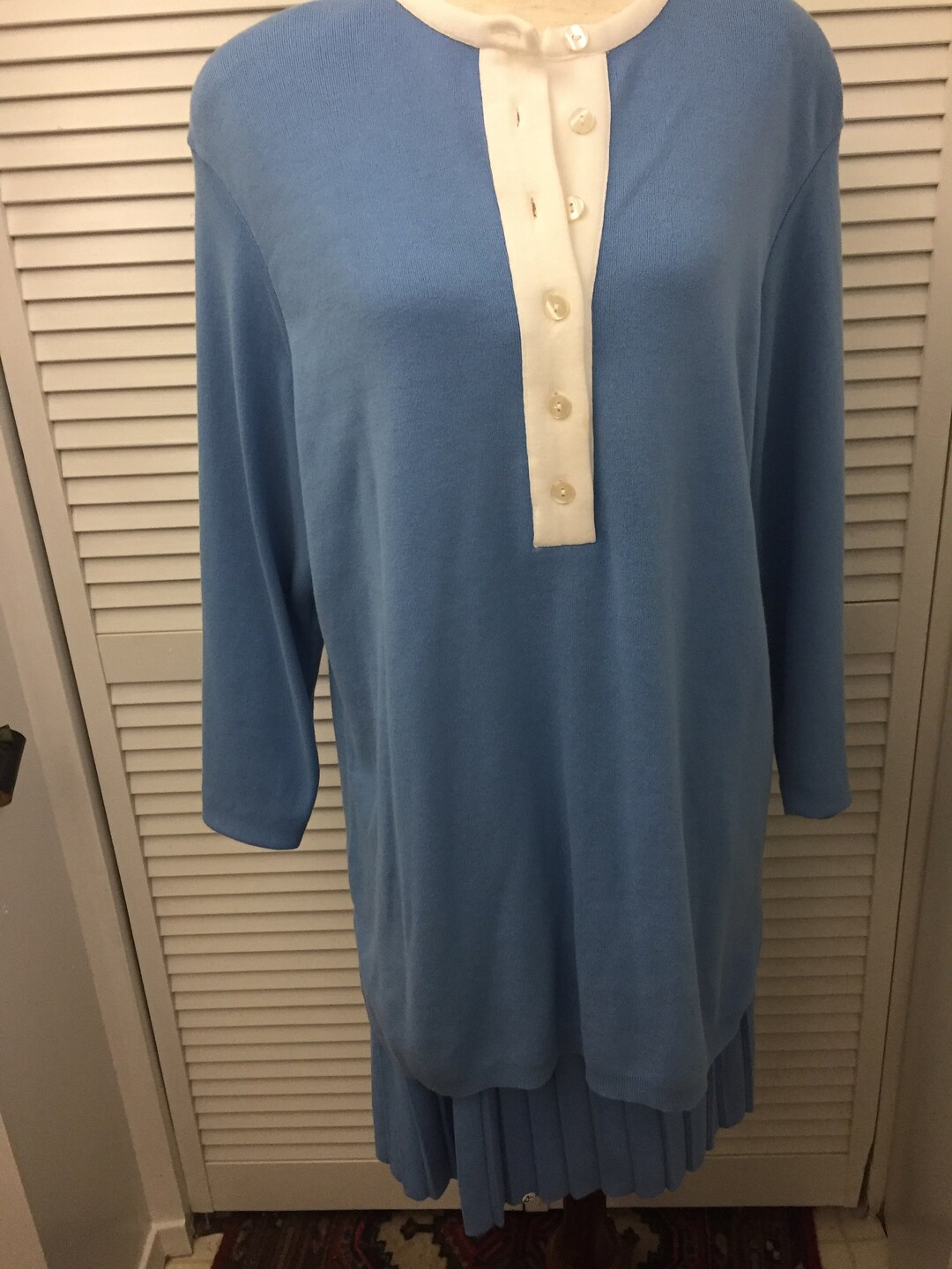 Vintage Talbots Made in USA Light Blue 2 Pc 100% Cotton Knit Loose Fit ...