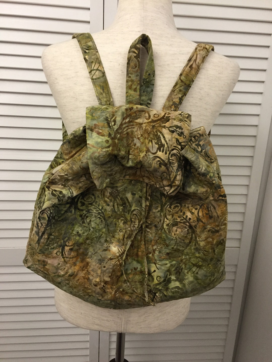 Green Abstract Batik Style Print All Cotton Backpack W Drawstring Top ...