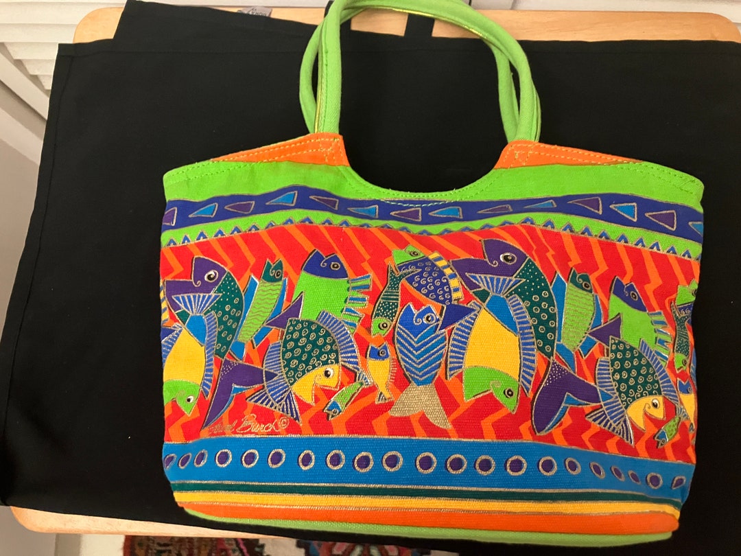 Laurel Burch Rare Tropical Fish Pattern Top Handle Purse Lime Green ...