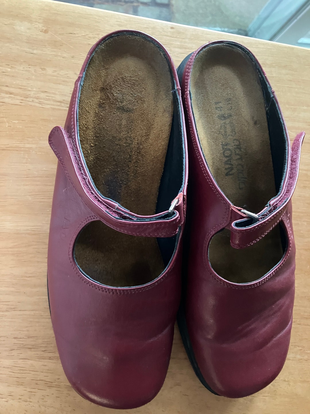 NAOT of Israel Deep Red Leather Slip on Clogs/ Mules Mary Jane ...