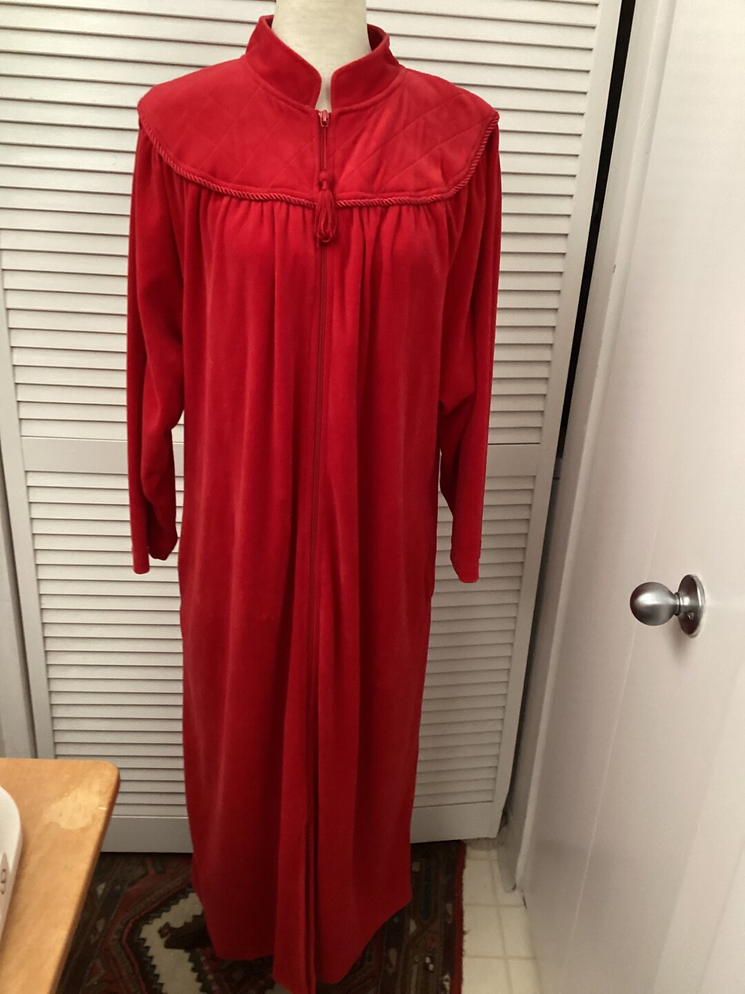 Bright Red 70 Cotton 30 Poly Velvet Long Warm Robe Full Zipper 2 Pocket ...