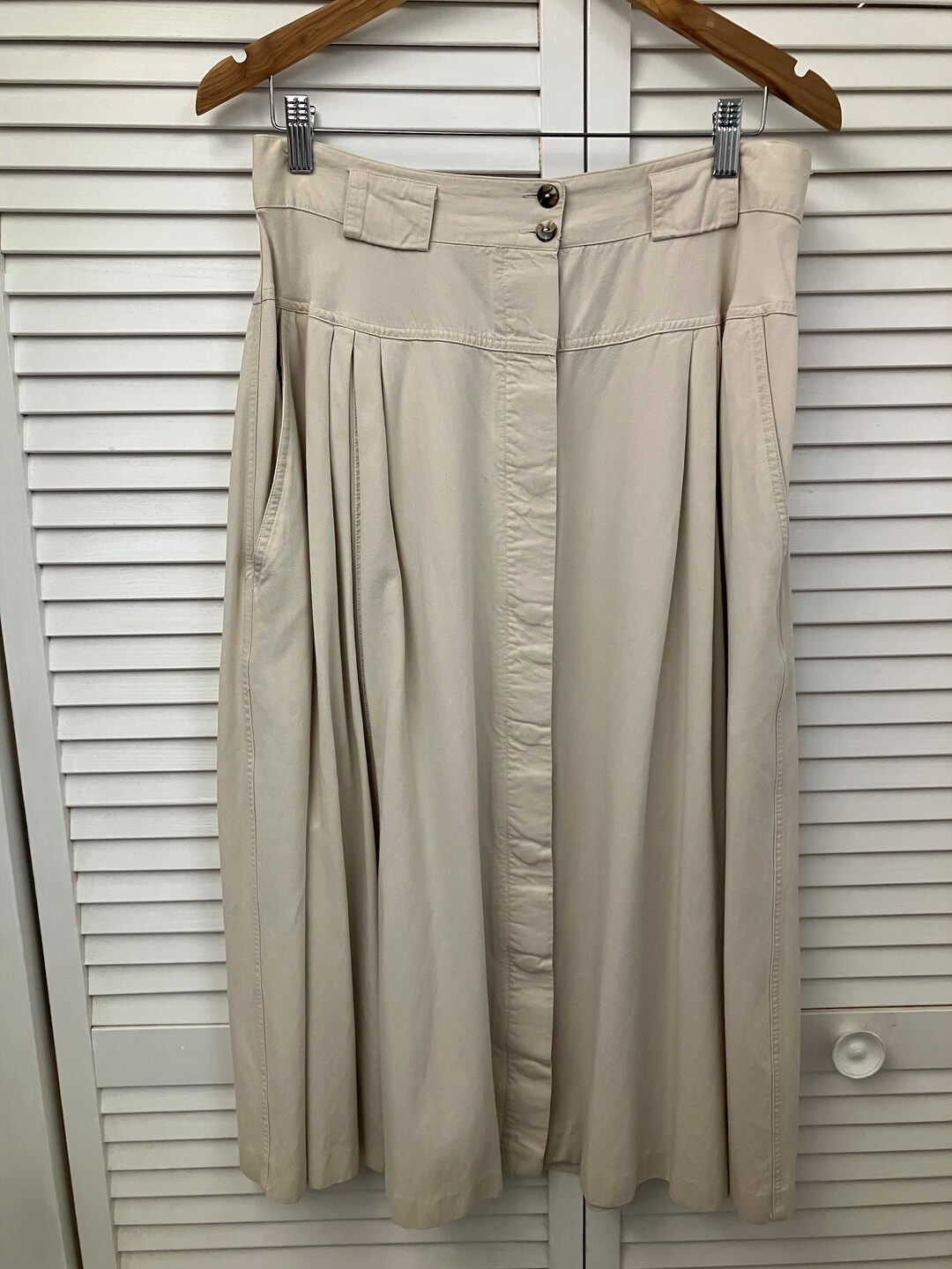 Beige Midi Full Skirt With Pockets and Belt Loops Vintage Cotton Rayon ...
