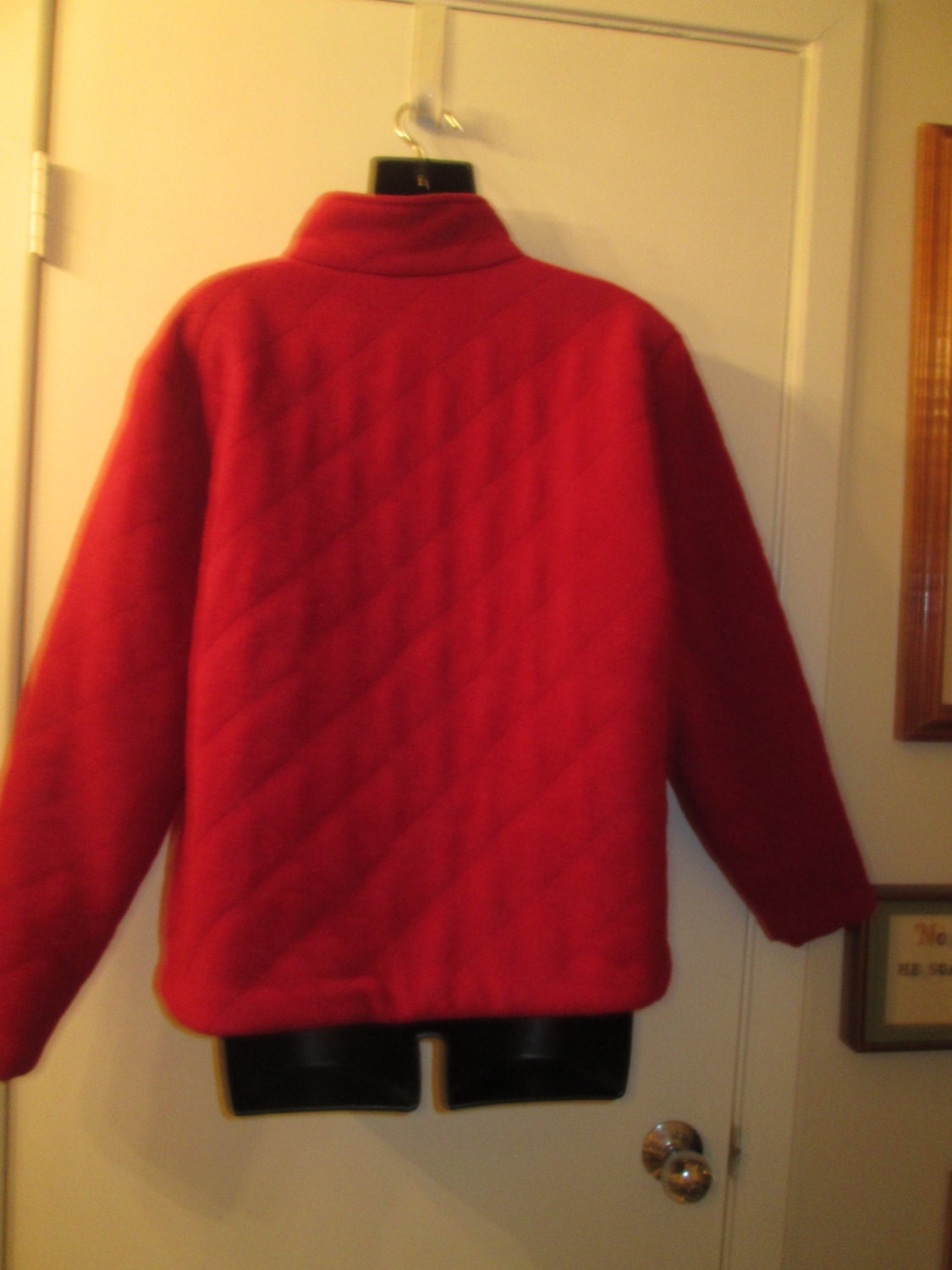 Woolrich Short Red Wool Quilted Jacket. Black Fleece Inside - Etsy