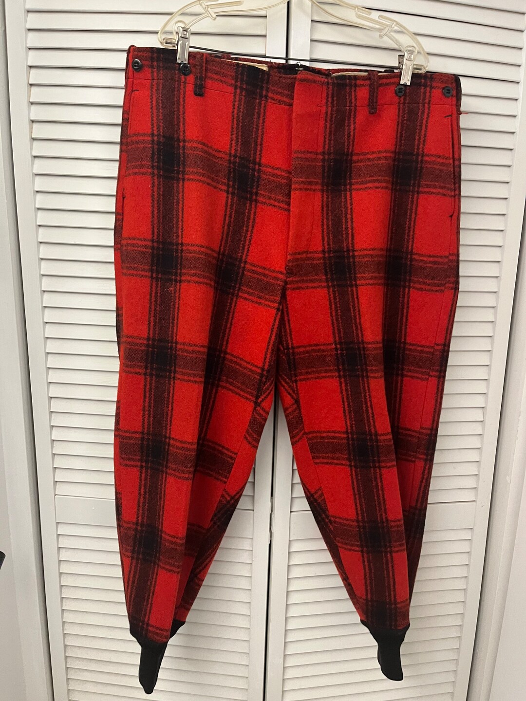 Vintage Thick Wool Red and Black Wool Pants With Cuffs Made in Upper ...