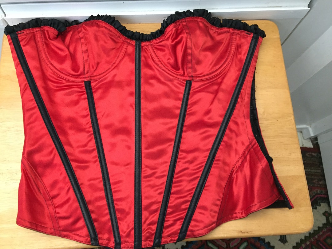 Sexy Red Corset With Black Trim Lace up Back Strapless Sexy Corset Size ...
