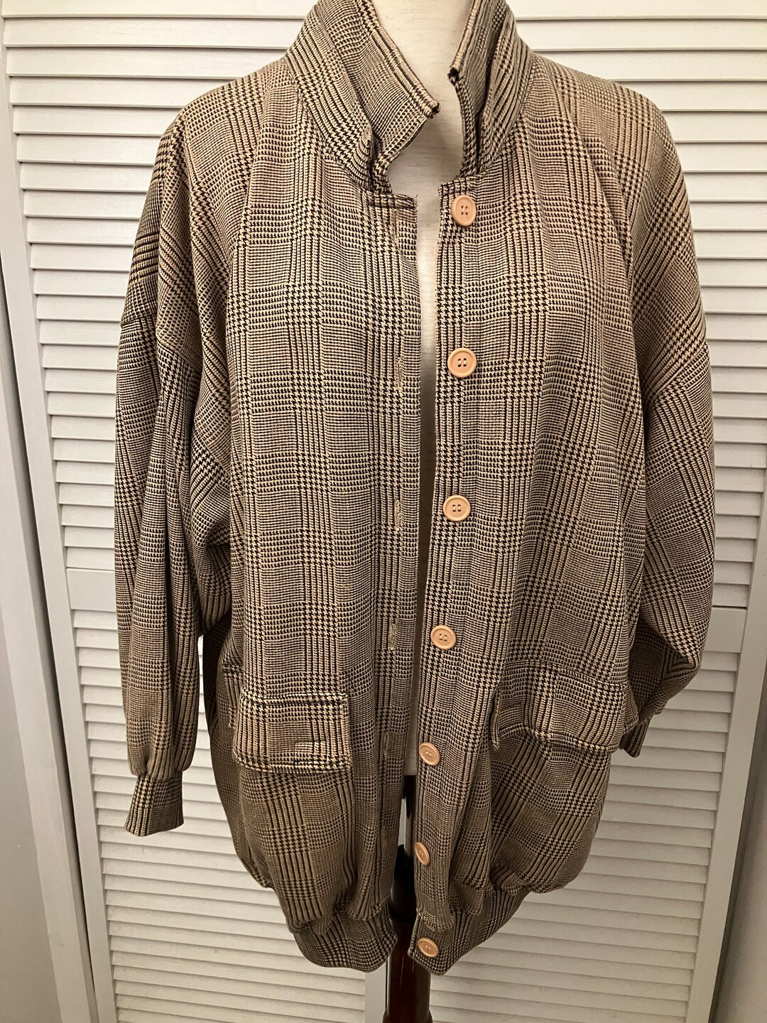 Vintage Adolpho Sport Fleece Line Brown Beige Plaid Full Long Drape ...