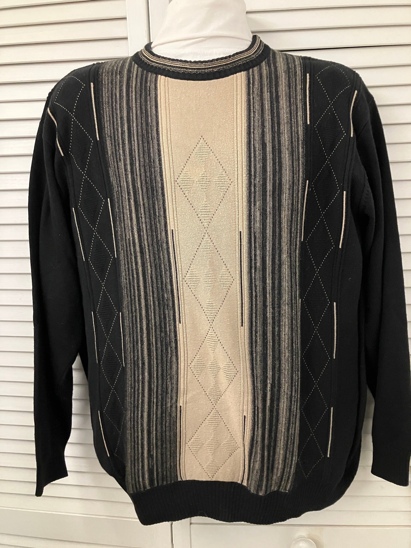 Pronto Uomo Abstract Black Beige Long Sleeve Crewneck Sweater Fine ...