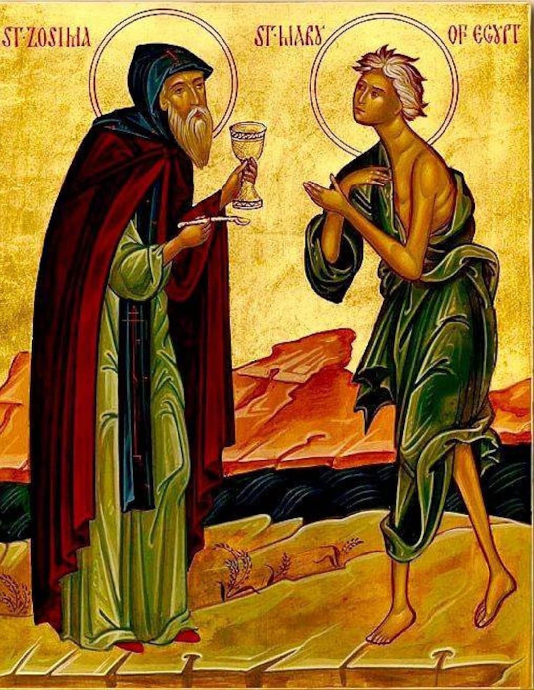 ORTHODOX ICON of St. Mary of Egypt & St Zosima - Etsy
