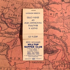 Vintage Matchbook Hilltop Supper Club Reed Williams Signal - Etsy