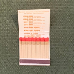 Vintage Matchbook, Kon Tiki, Restaurant Bar, Sheraton Hotel, Portland ...