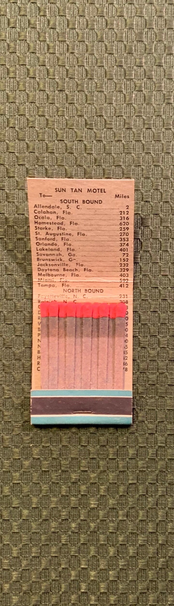 Vintage Matchbook Sun Tan Motel / Allendale SC South | Etsy