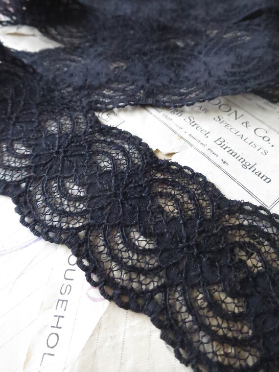 Black English Nottingham Lace Raised Floral Galloon Lace - Etsy