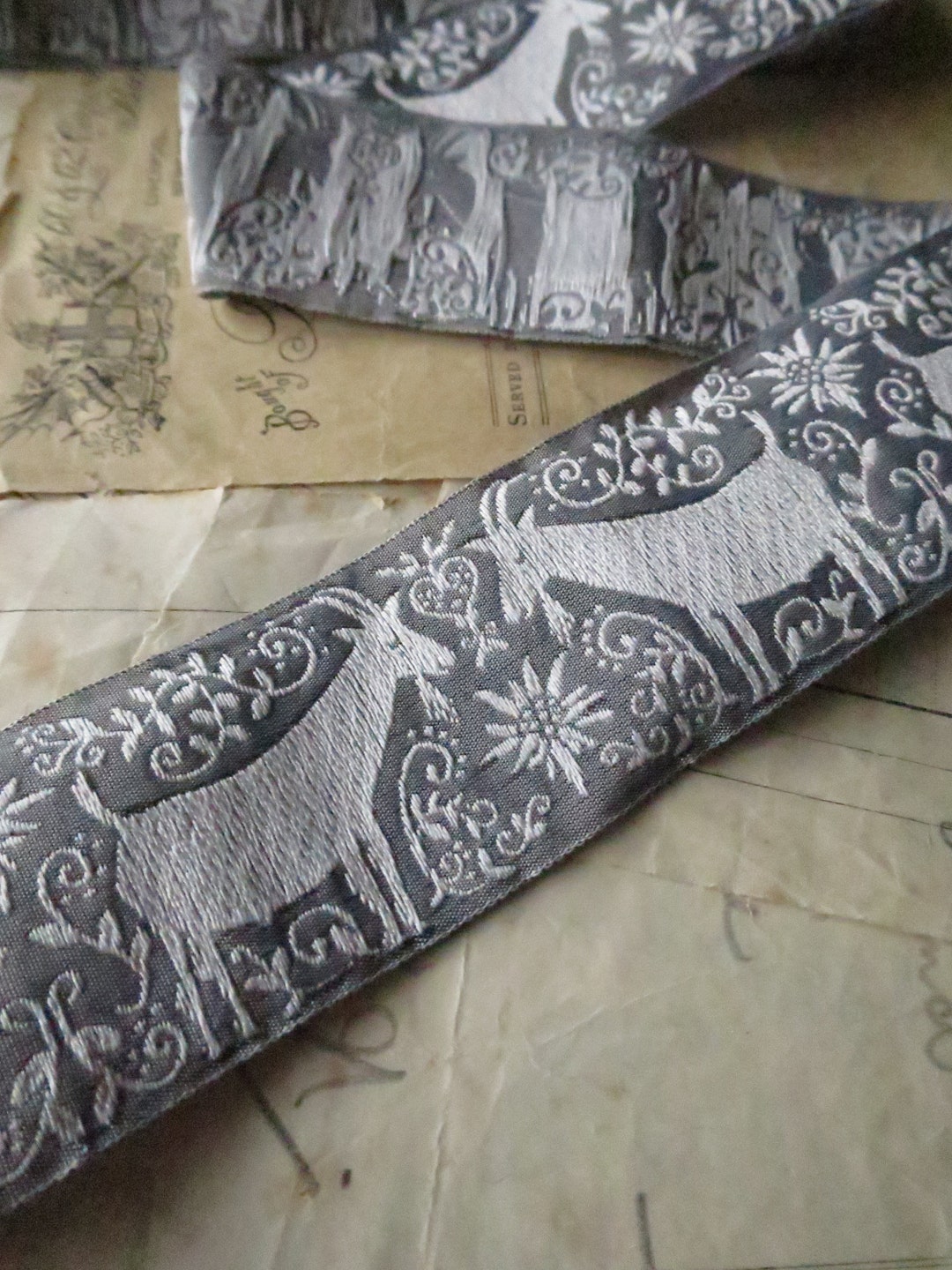 Billy Goats 32 Mm Jacquard Woven Ribbon- Grey - Etsy