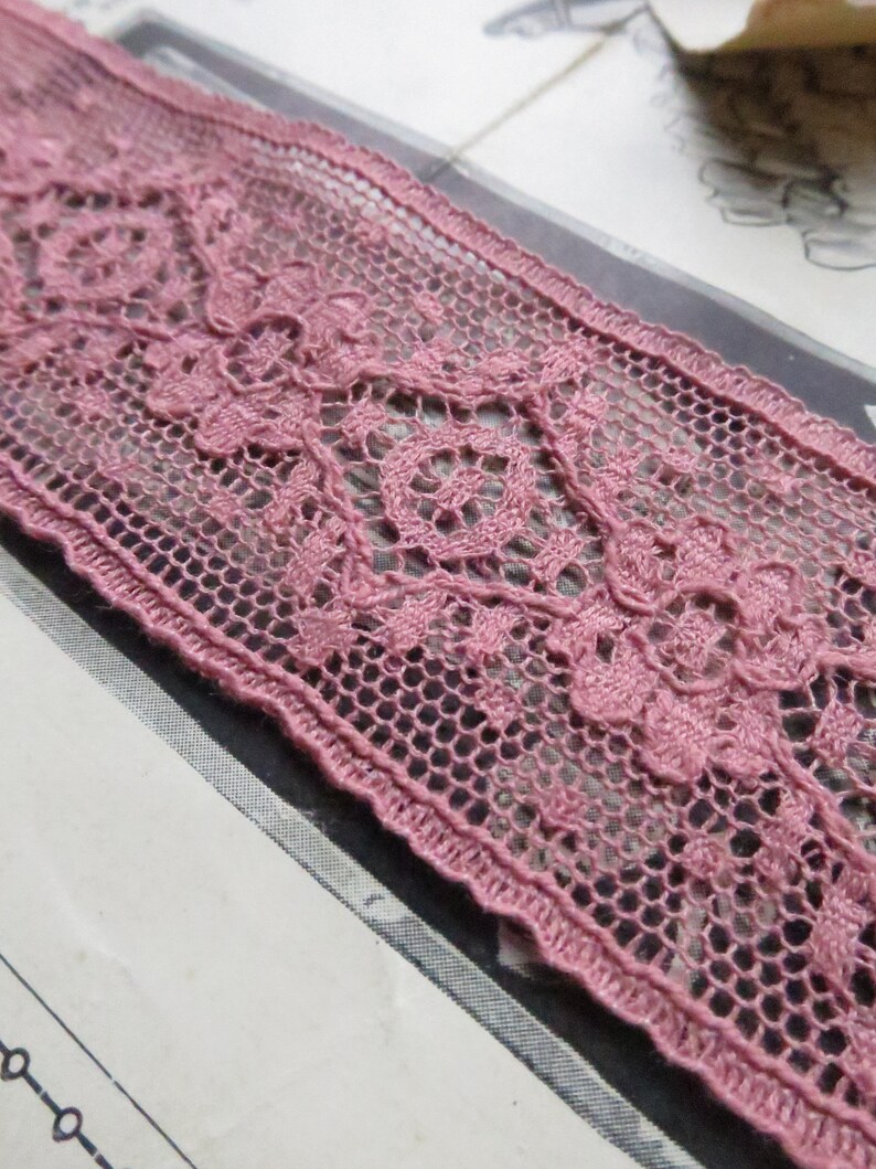 Dusky Pink English Nottingham Lace- Diamond & Floral Point- Insertion ...