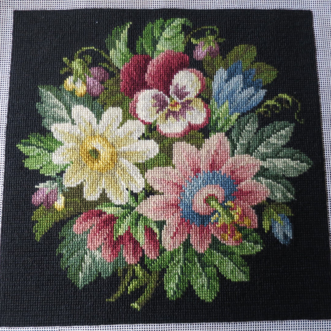 Vintage Hand Worked Berlin Wool Work Tapestry Exotic Bouquet - Etsy