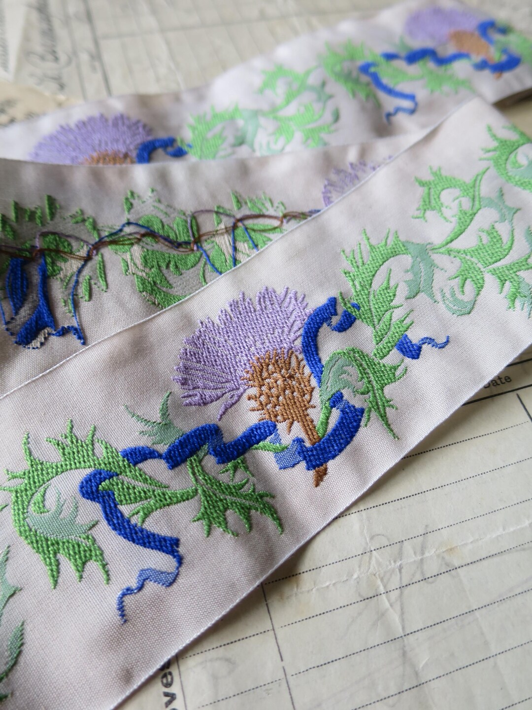 Scottish Thistles 50 Mm Jacquard Woven Ribbon- Buff & Bright - Etsy