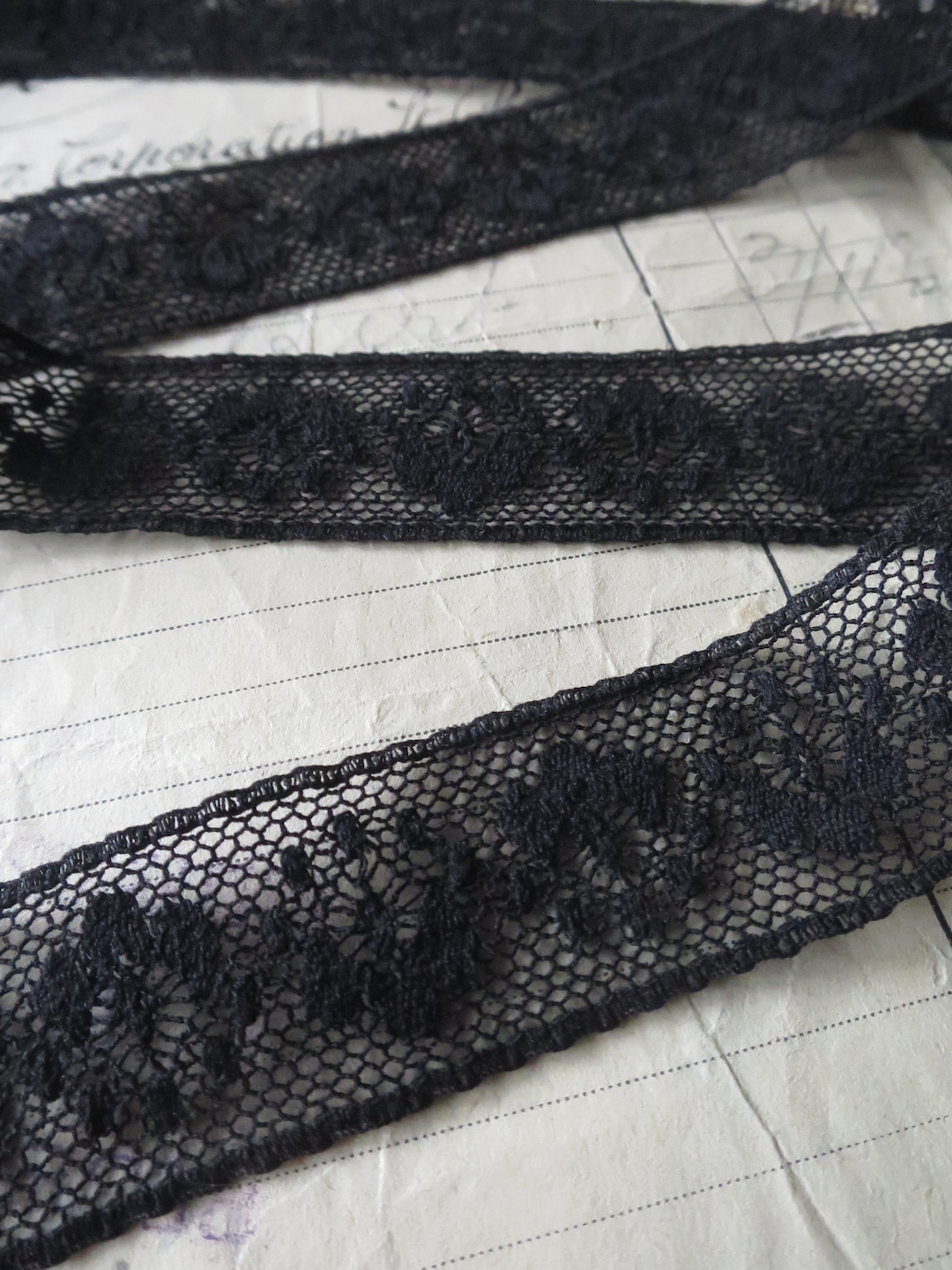 Black English Nottingham Lace- Valenciennes Floral Spot- Insertion- 2.7 ...